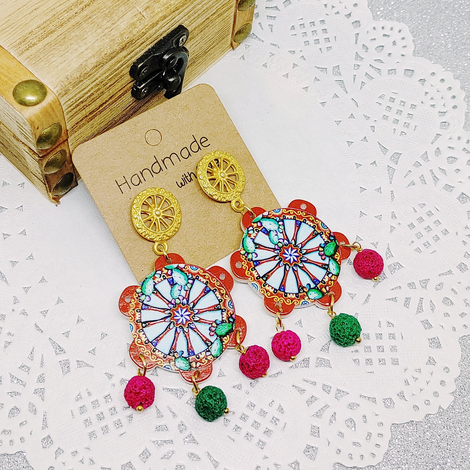 Sicilian Cart Wheel Earrings With Golden Color Studs and Lava | Etsy