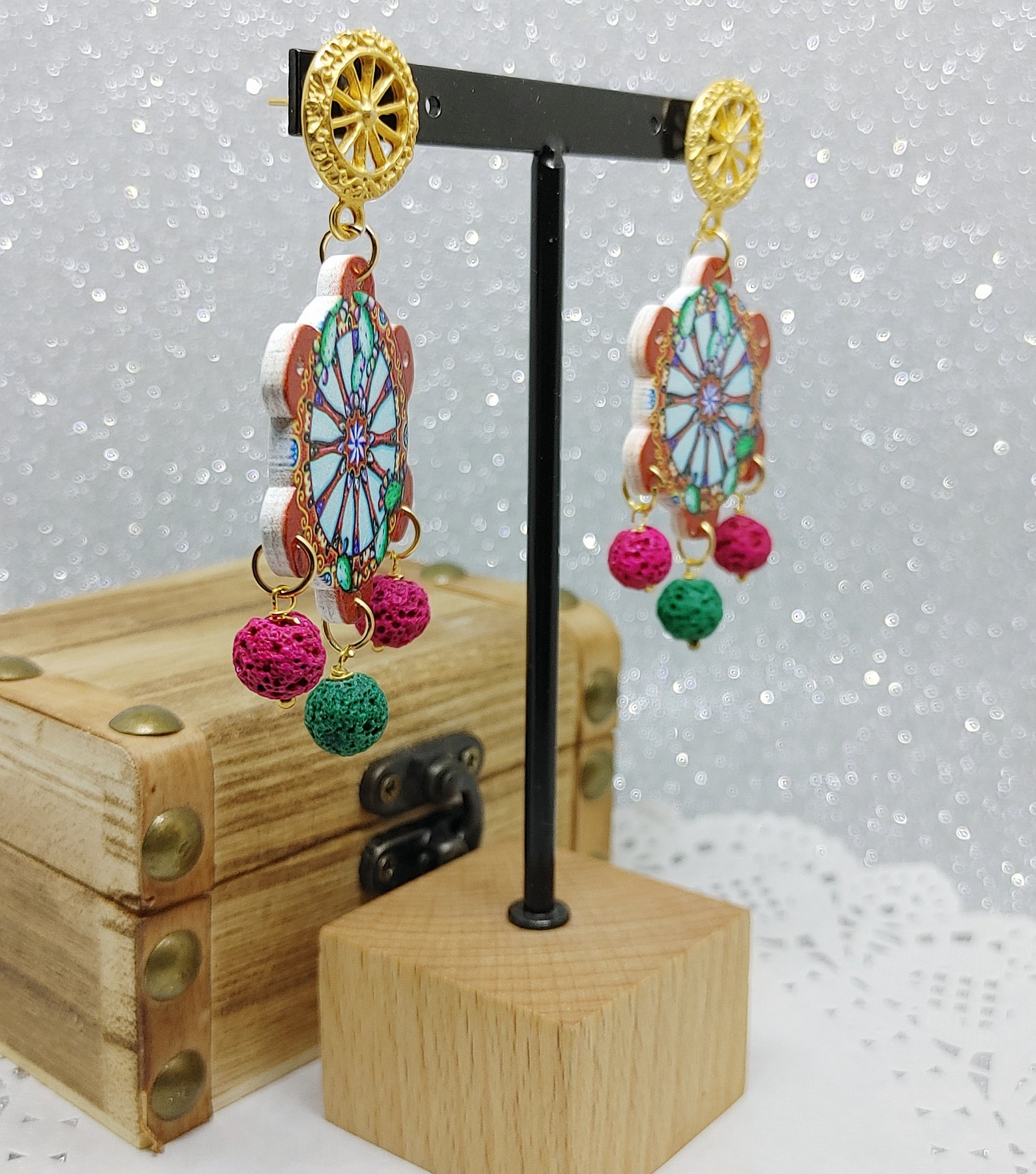 Sicilian Cart Wheel Earrings With Golden Color Studs and Lava | Etsy