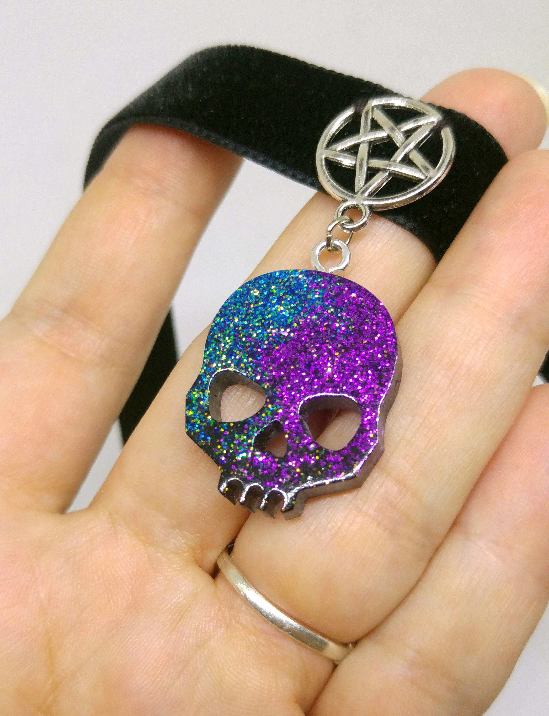 Creepy Cute Black Velvet Choker With Flat Resin Skull and | Etsy