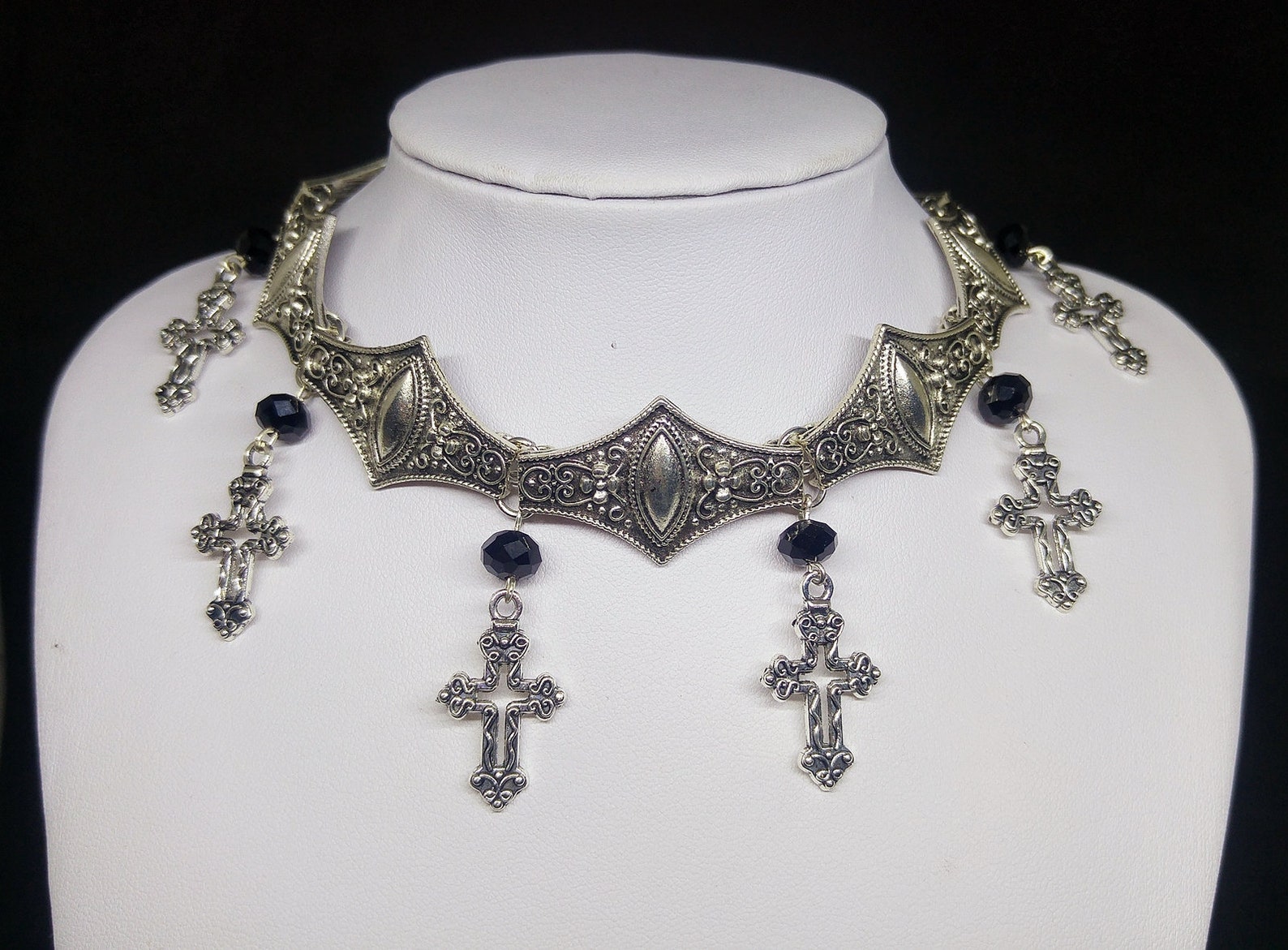 Victorian Gothic Metal Choker With Hollow Crosses and Black - Etsy