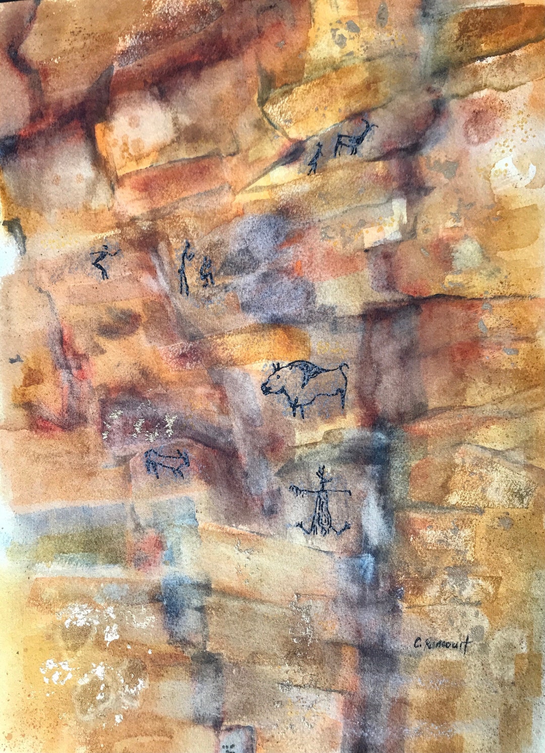 Cave Drawings Original Art Archaeology Theme Prehistoric - Etsy