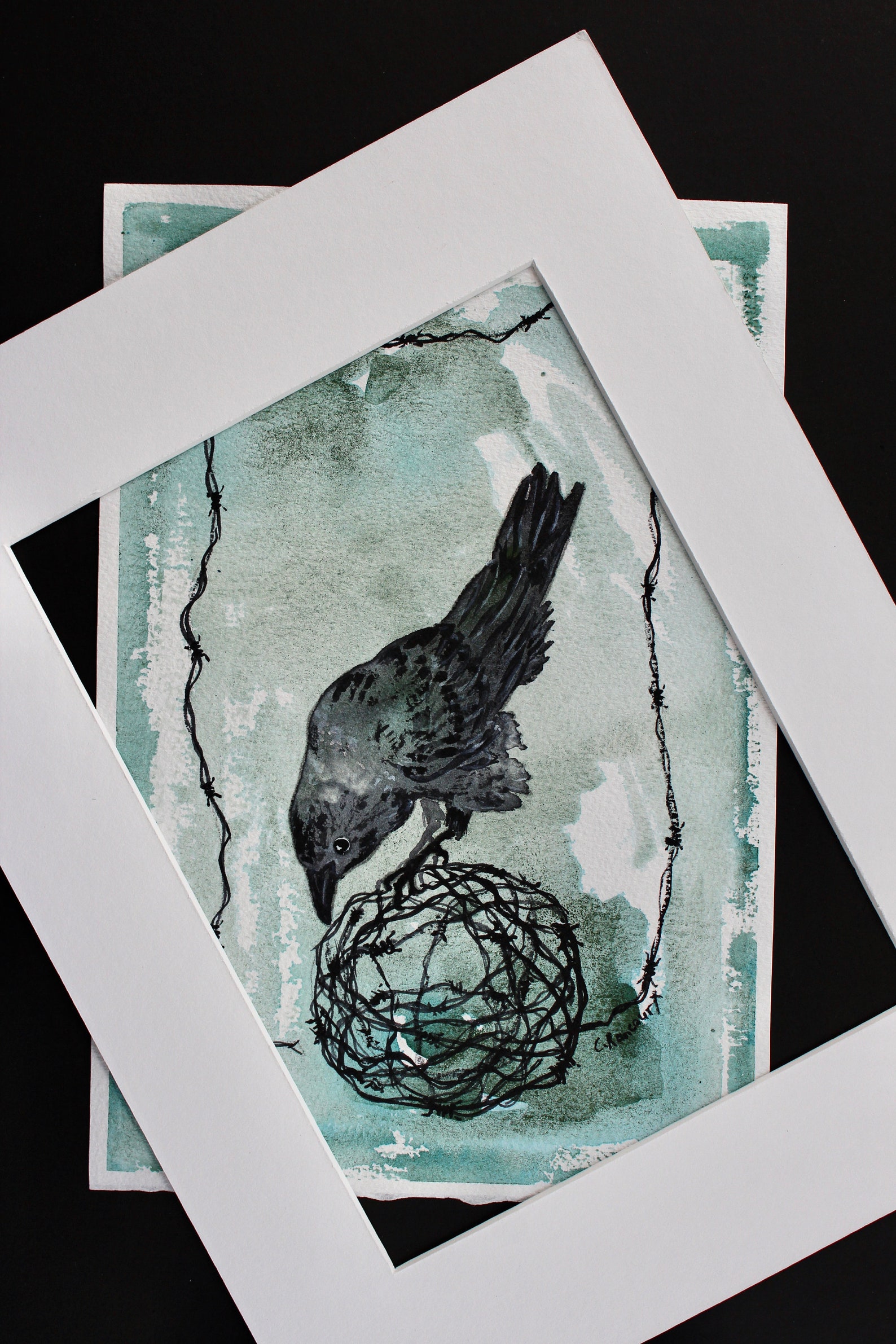 Quirky Raven on Barbed Wire Ball Original Watercolour Black - Etsy