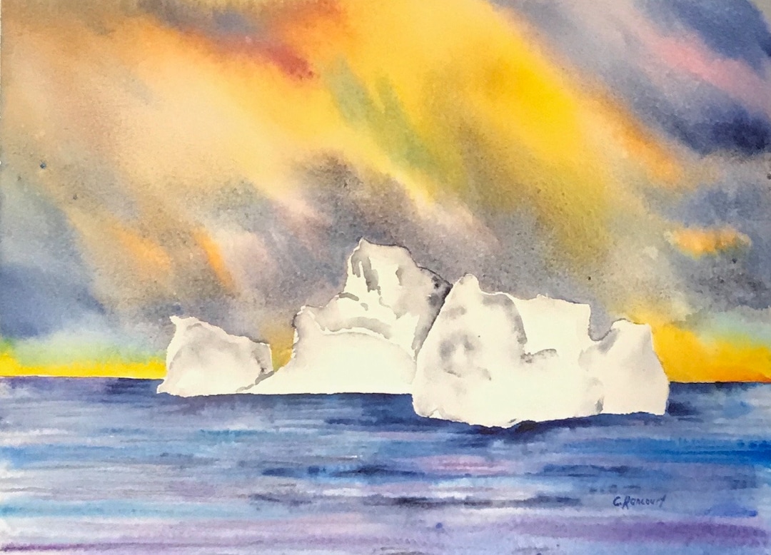 Iceberg Original Watercolour, Glaciers and Northern Lights, Global ...