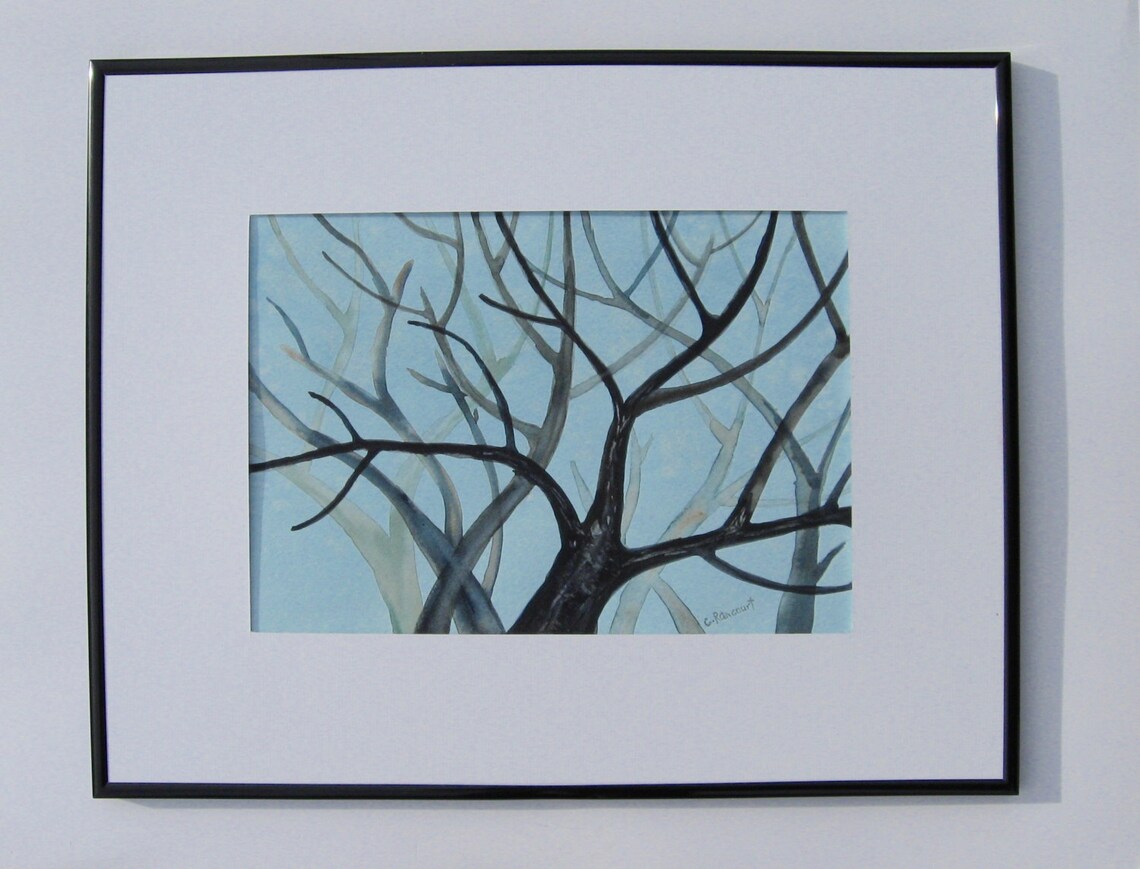 Minimalist Tree Original Watercolour, Blue Minimalist Art, Modern Tree ...