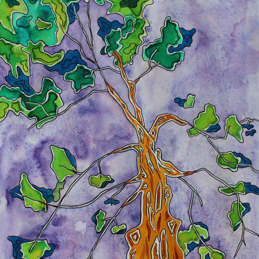 Whimsical Tree Painting, Abstract Tree Watercolour, Solitary Tree, Pop ...