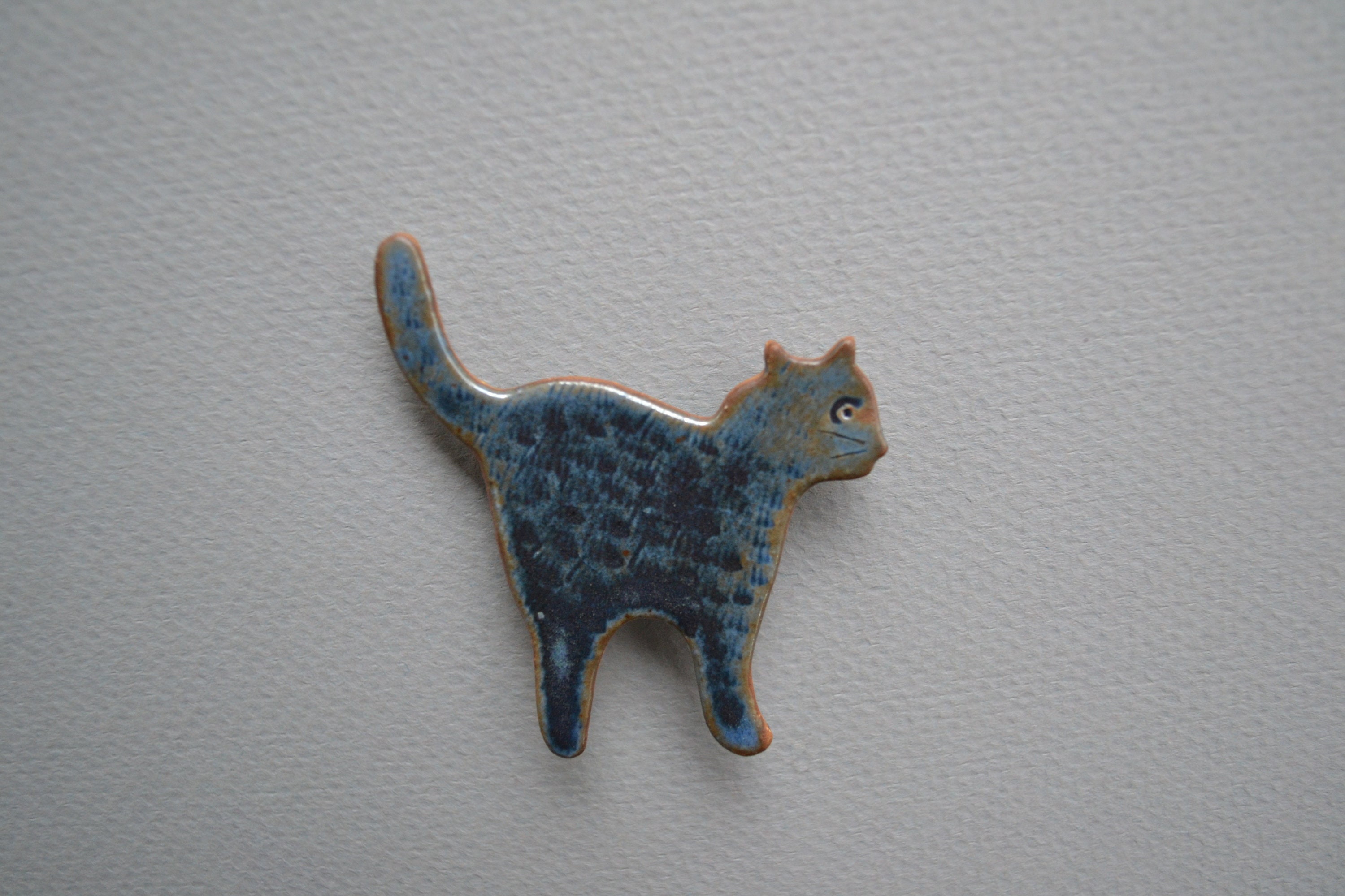 Blue Ceramic Cat Brooch Made From Stoneware Clay With Blue Satin Glaze ...