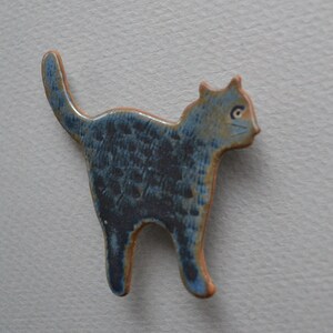 Blue Ceramic Cat Brooch Made From Stoneware Clay With Blue Satin Glaze ...