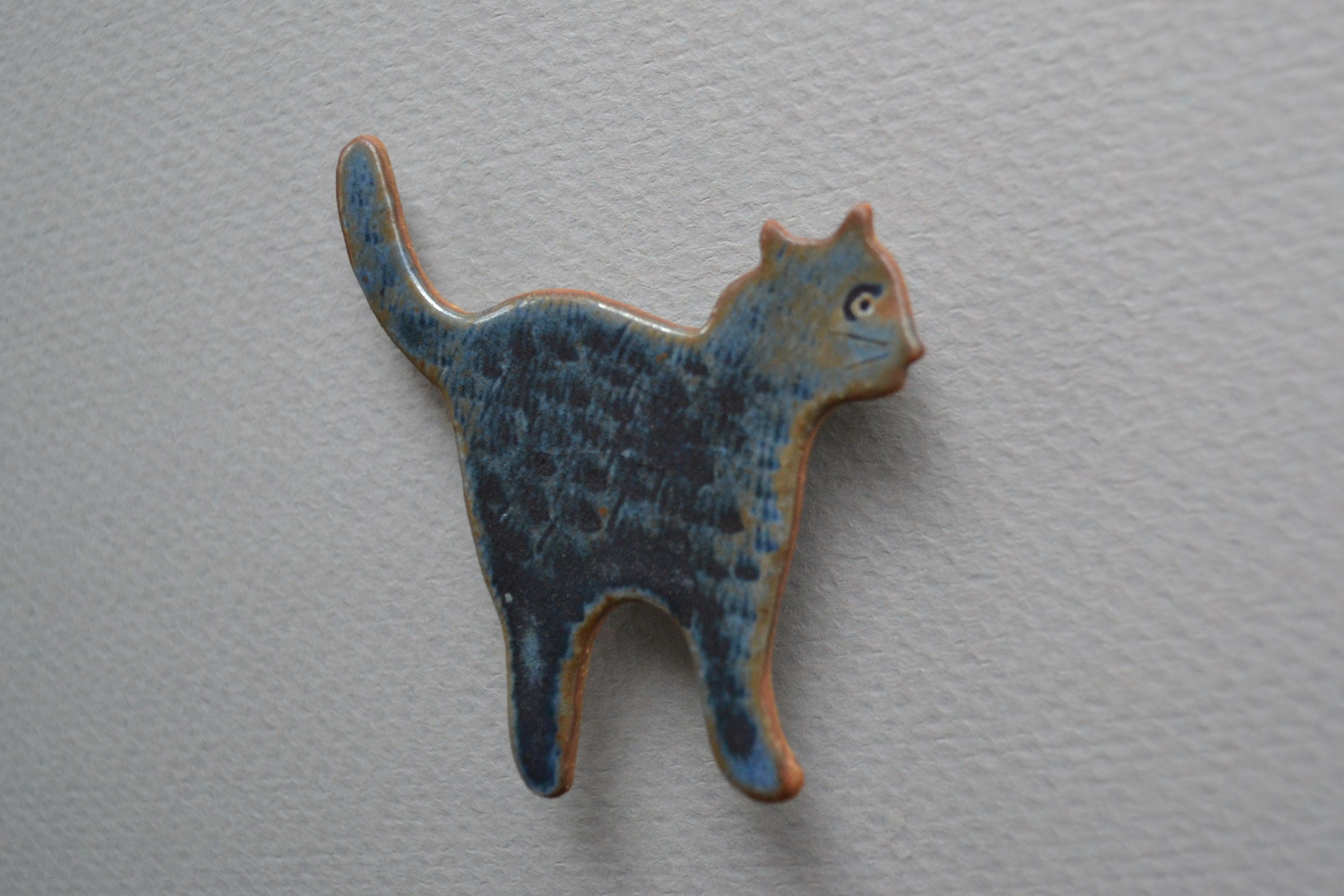 Blue Ceramic Cat Brooch Made From Stoneware Clay With Blue Satin Glaze ...