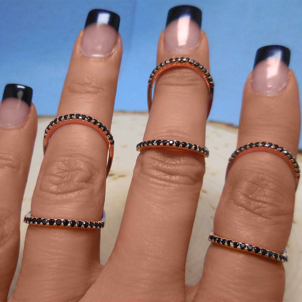Rose Gold Black-crystal Knuckle Ring - Etsy