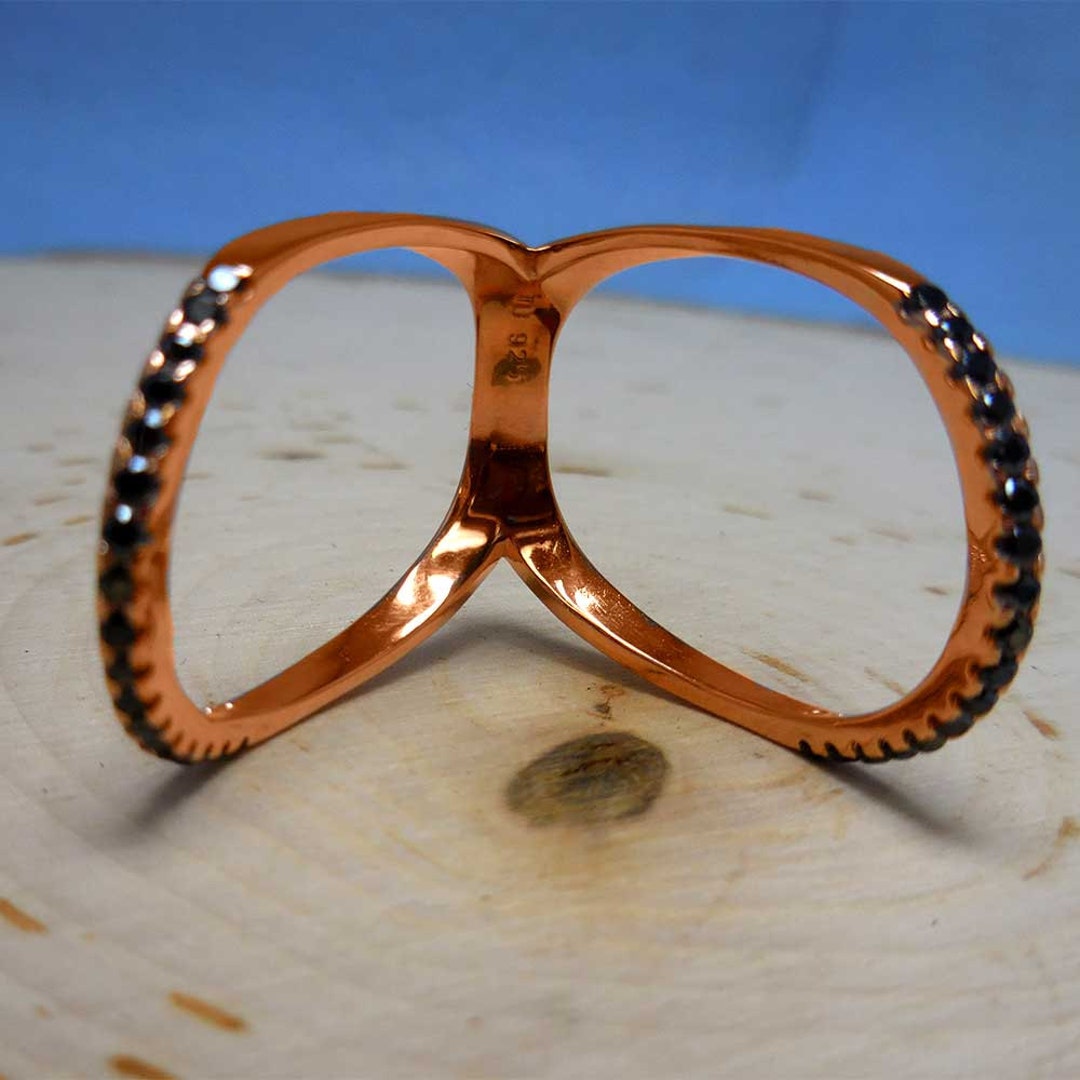 Rose Gold Black-crystal Knuckle Ring - Etsy