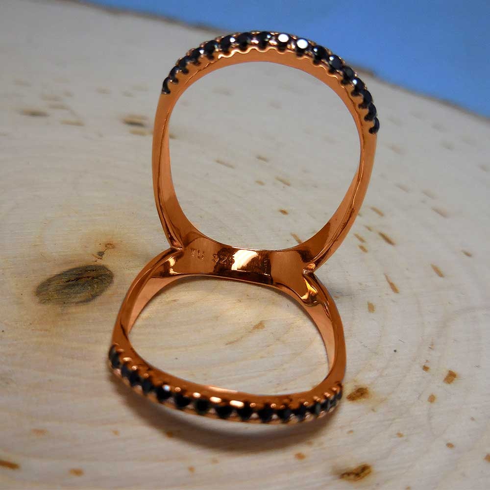 Rose Gold Black-crystal Knuckle Ring - Etsy