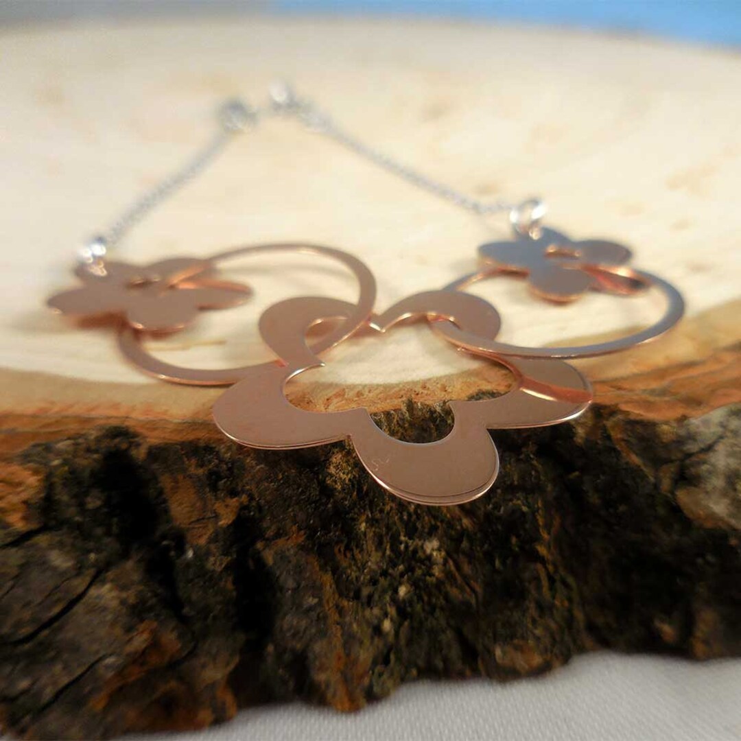 Rose-gold Flower & Ringlet .925 Silver Bracelet - Etsy