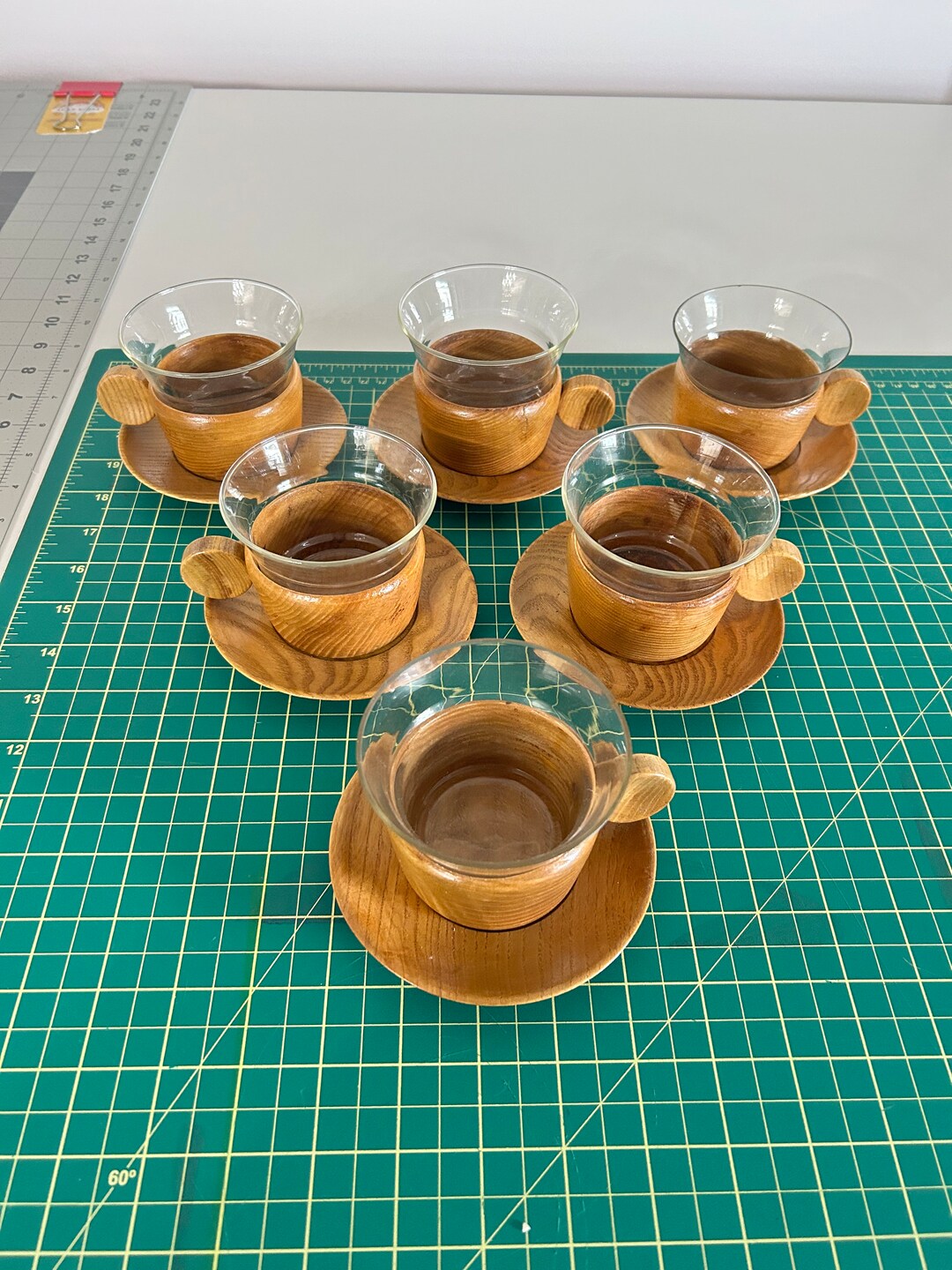 Vintage Jena Glass, Set of Six, Glass and Wood - Etsy