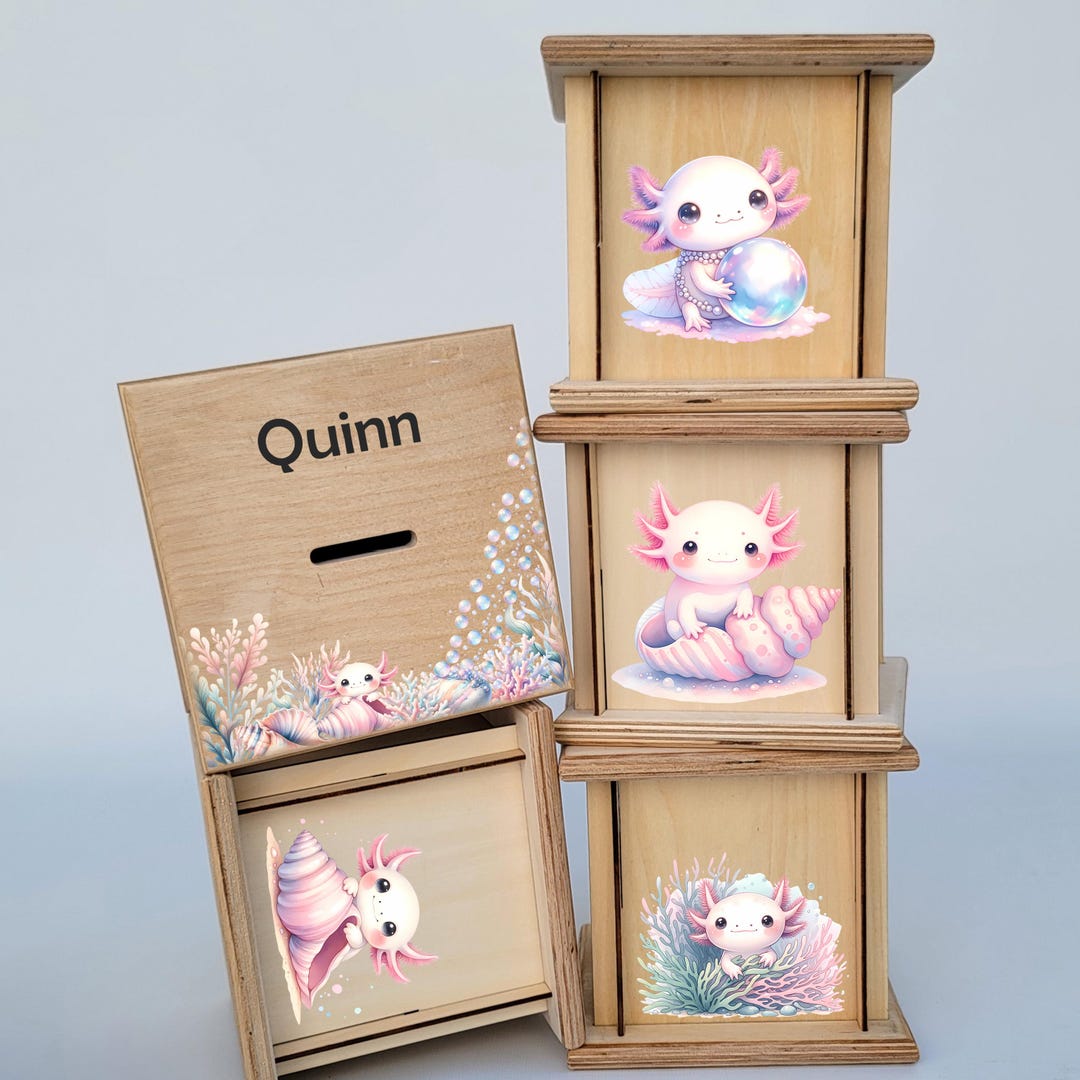 Custom Nautical Wooden Axolotl Coin Bank, Unique Gift for Kids - Etsy