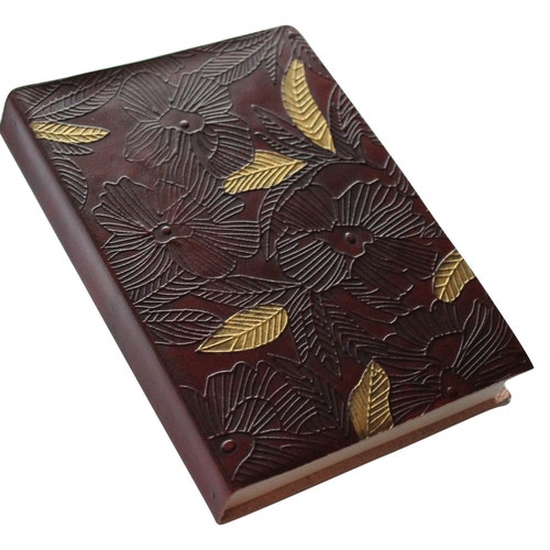 Gold Brown Journal Handmade Journal Leaves Journal Autumn | Etsy