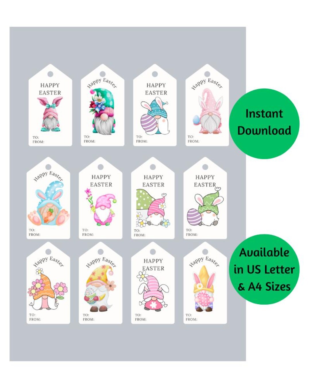 Printable Easter Gift Tags: 24 Gnome Designs (PDF) - Etsy