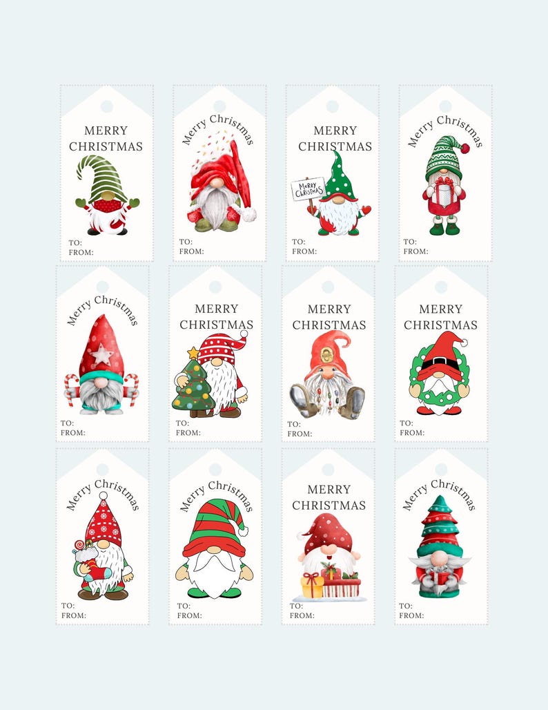 Printable Gnome Christmas Gift Tags | 24 Whimsical Designs (PDF) - Etsy