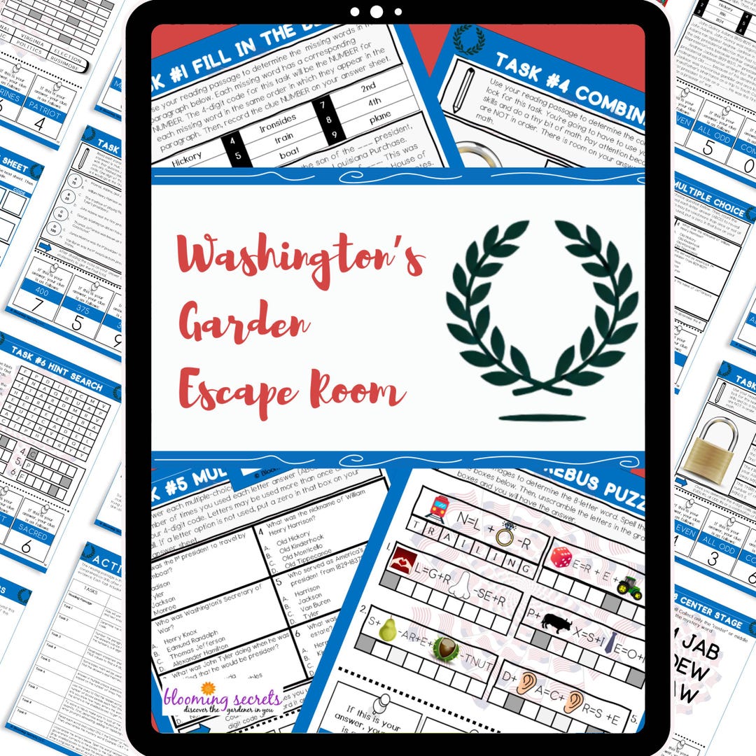 Washingtons Garden Escape Room First 10 Presidents Reading & Puzzles ...