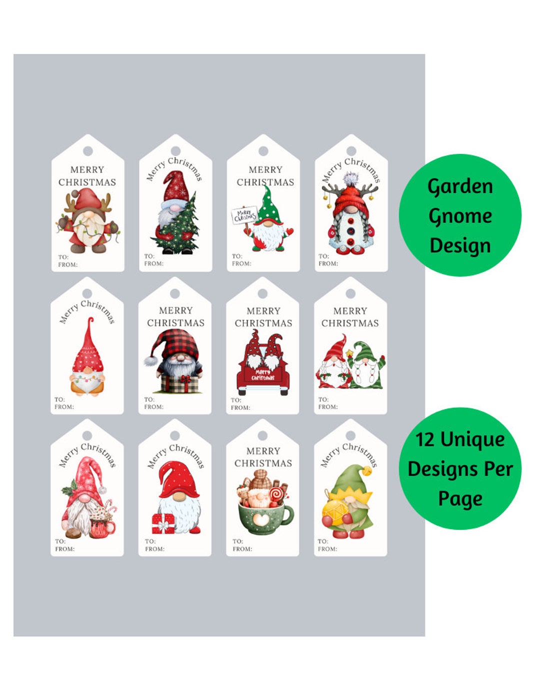 Printable Gnome Christmas Gift Tags | 24 Whimsical Designs (PDF) - Etsy