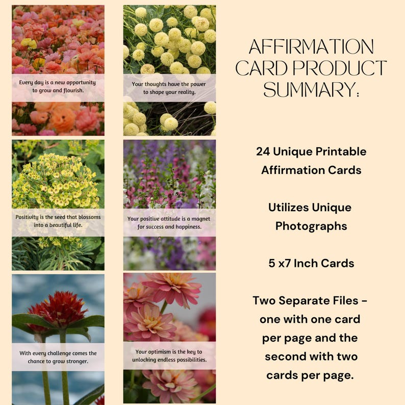 Floral Photography Affirmation Cards: 24 Printable Self-care Cards ...