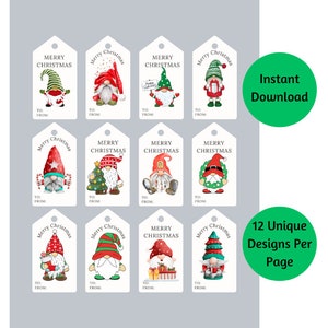 Printable Gnome Christmas Gift Tags | 24 Whimsical Designs (PDF) - Etsy
