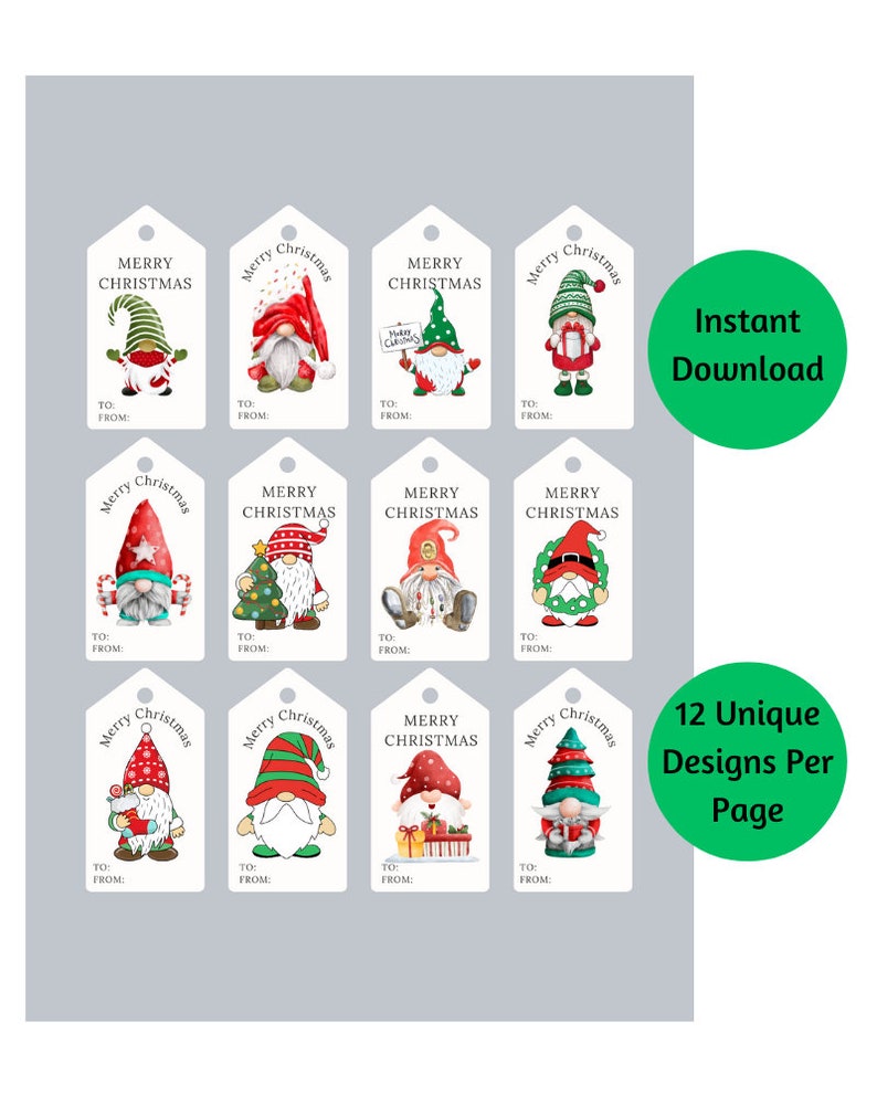 Printable Gnome Christmas Gift Tags | 24 Whimsical Designs (PDF) - Etsy