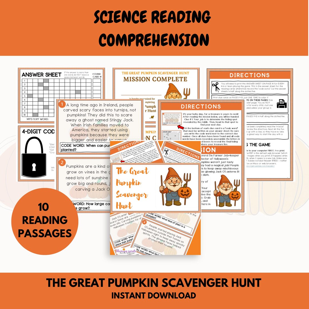 Pumpkin Scavenger Hunt: Halloween Reading & Science Game (ages 6-8 ...