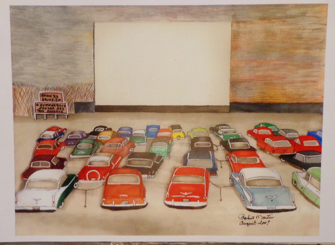 Badin Rd Drive-in Theater Limited Edition Print of Original Watercolor ...