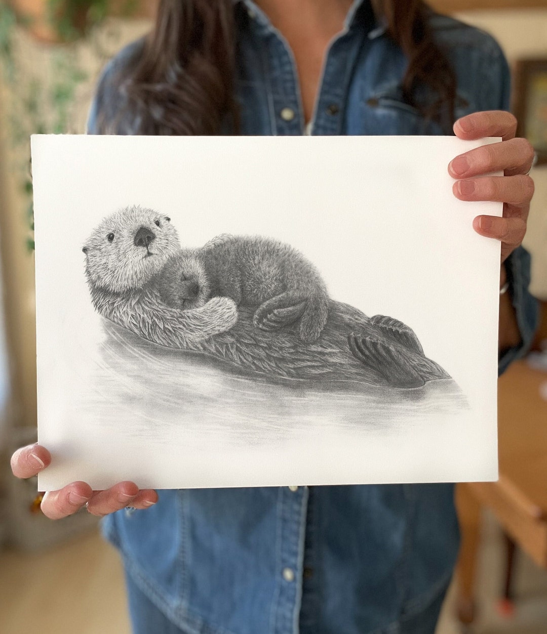 Otter Art Print - Otter Mom and Pup Drawing- Unique Gift for Mom or Dad ...