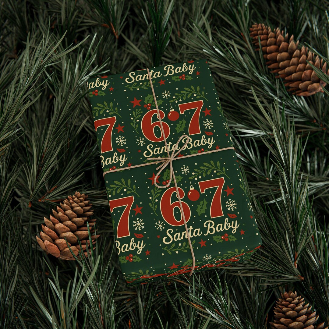 67 Santa Baby Wrapping Paper | Christmas Number Pattern, Green Red ...