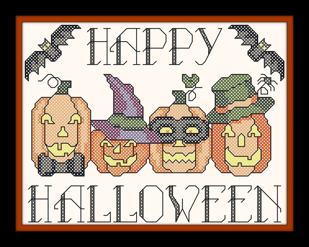 PUMPKIN LINE-UP; Instant Digital Pattern for Counted Cross Stitch; Cute ...