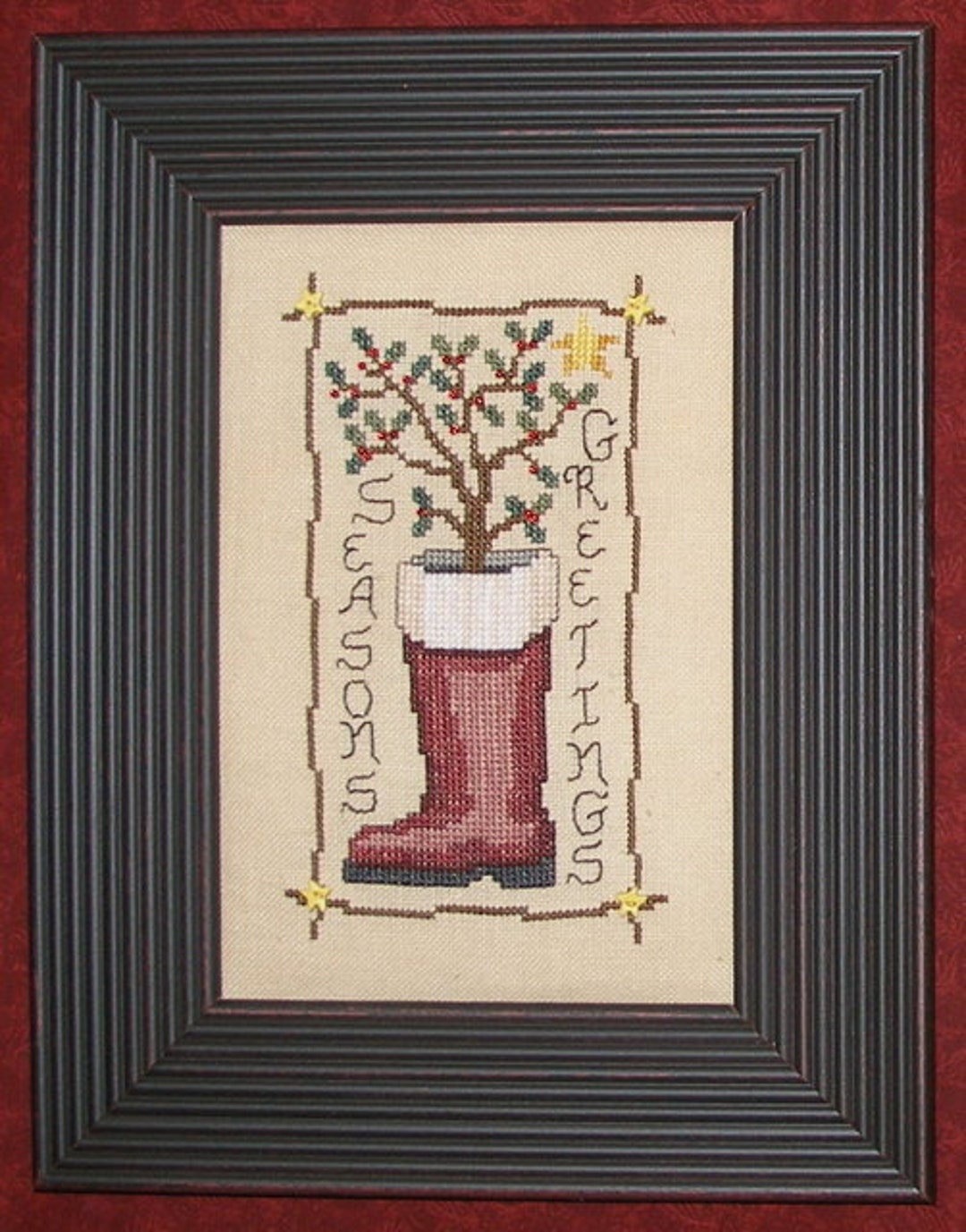 Primitive Santa Boot, DOWNLOADABLE PDF Pattern for Counted Cross Stitch ...