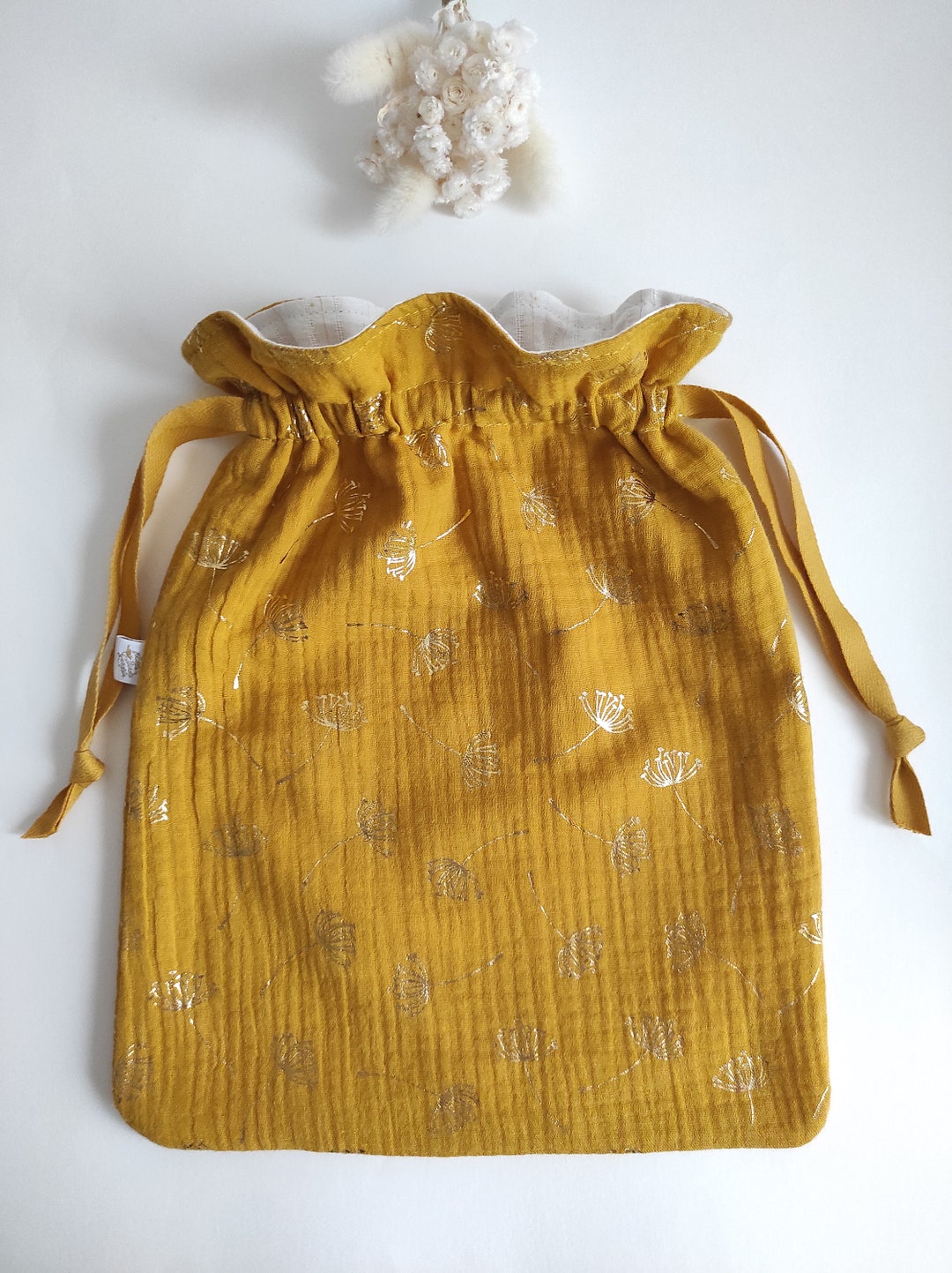 Double Cotton Gauze Dandelion Flower Motif in Mustard Yellow. - Etsy
