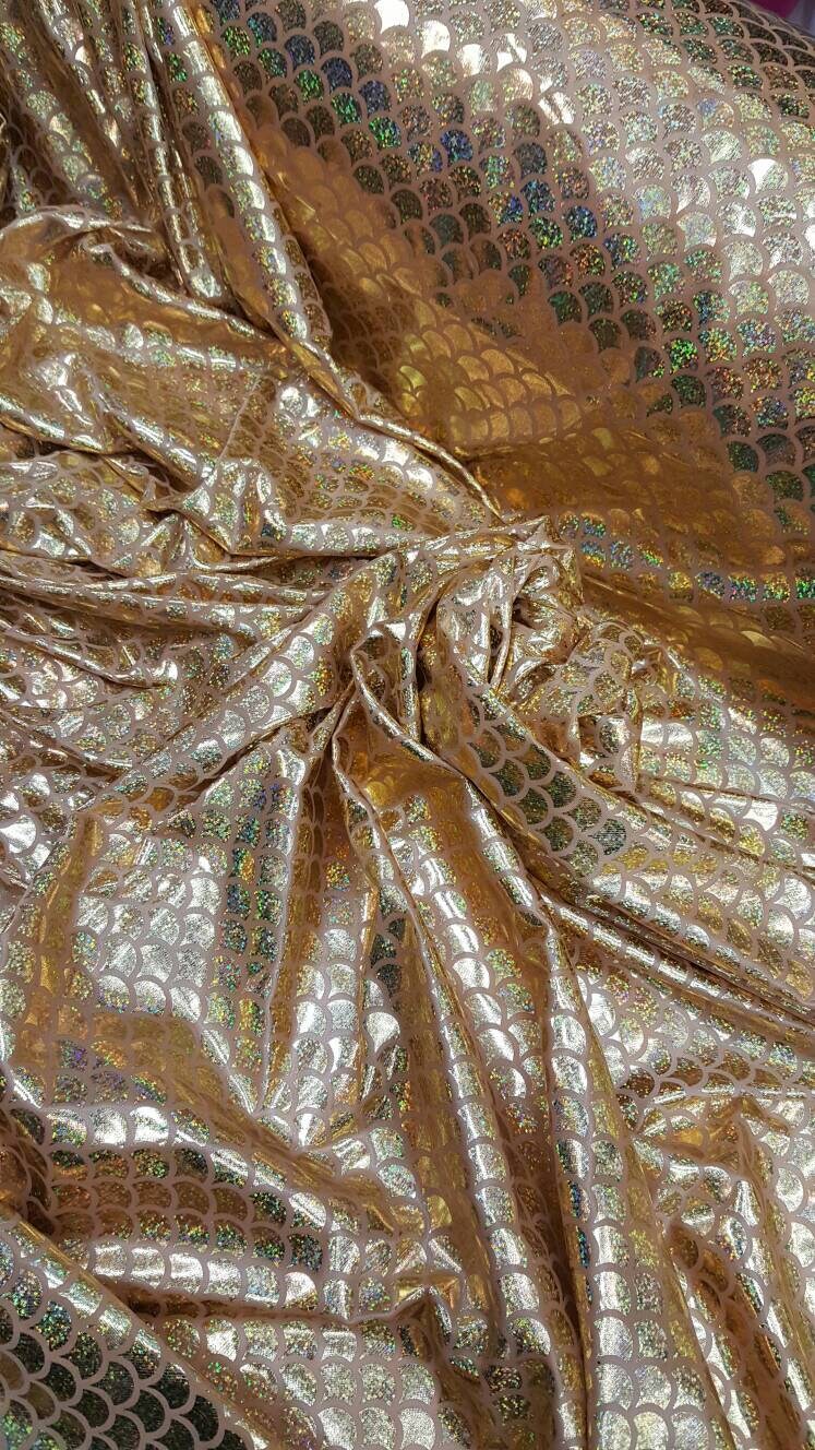 Gold Iridescent Mermeid Stretch Fabric Sold by the Yard Party | Etsy