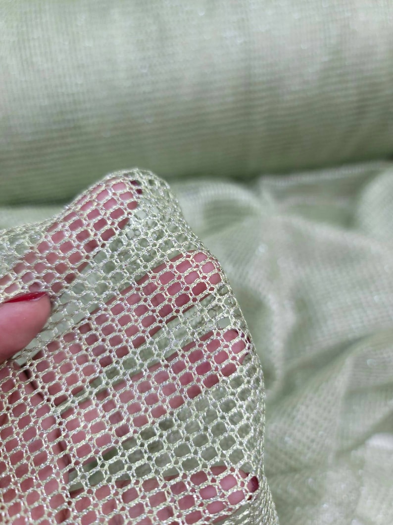 Sage Fish Net Shimmer Silver Fabric Sold by the Yard Fashion Clothing ...