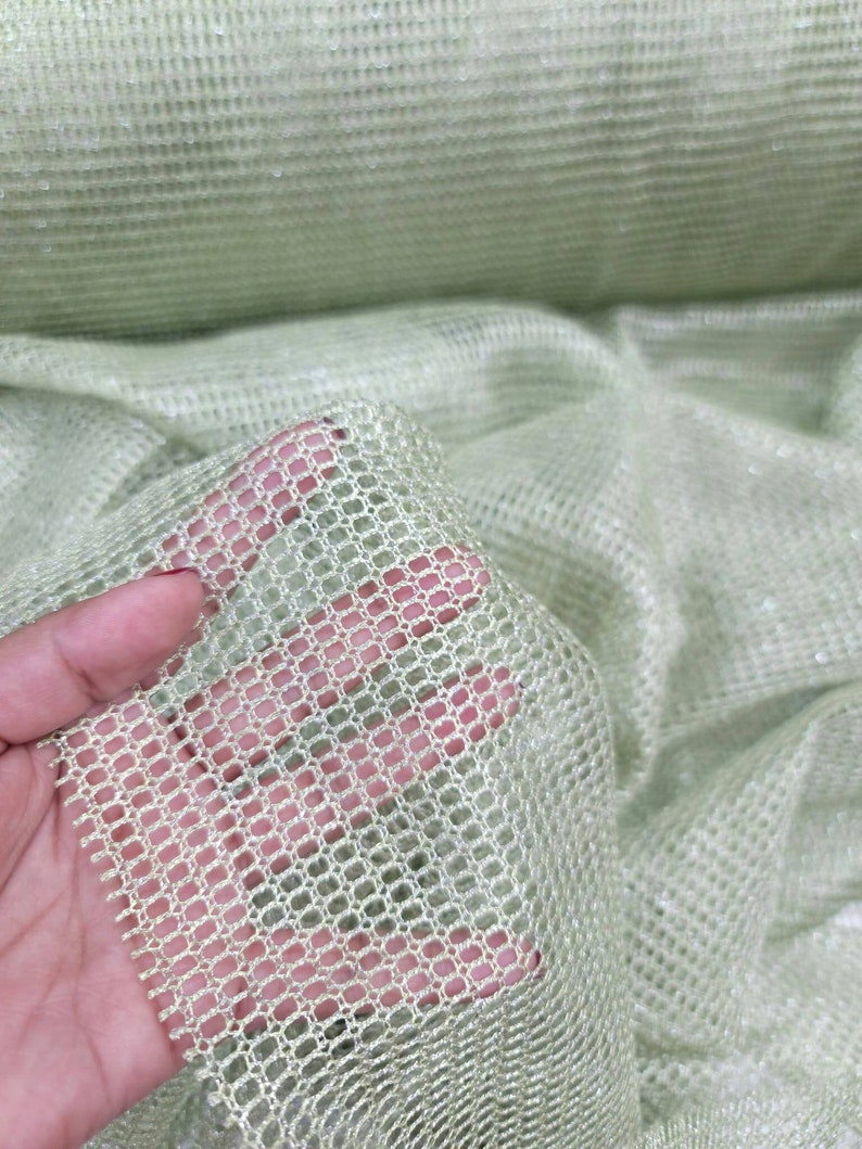 Sage Fish Net Shimmer Silver Fabric Sold by the Yard Fashion Clothing ...