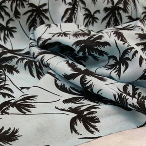 100% Rayon Challis Black Palm Tree on Baby Blue Background - Etsy