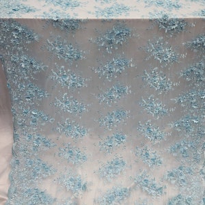 Sky Blue Lace 3d Floral Flowers Prom Fabric Sold by the Yard Gown ...