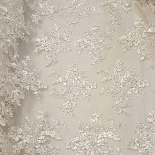 Ivory Flower Design Embroidered on Mesh Lace Fabric Floral - Etsy