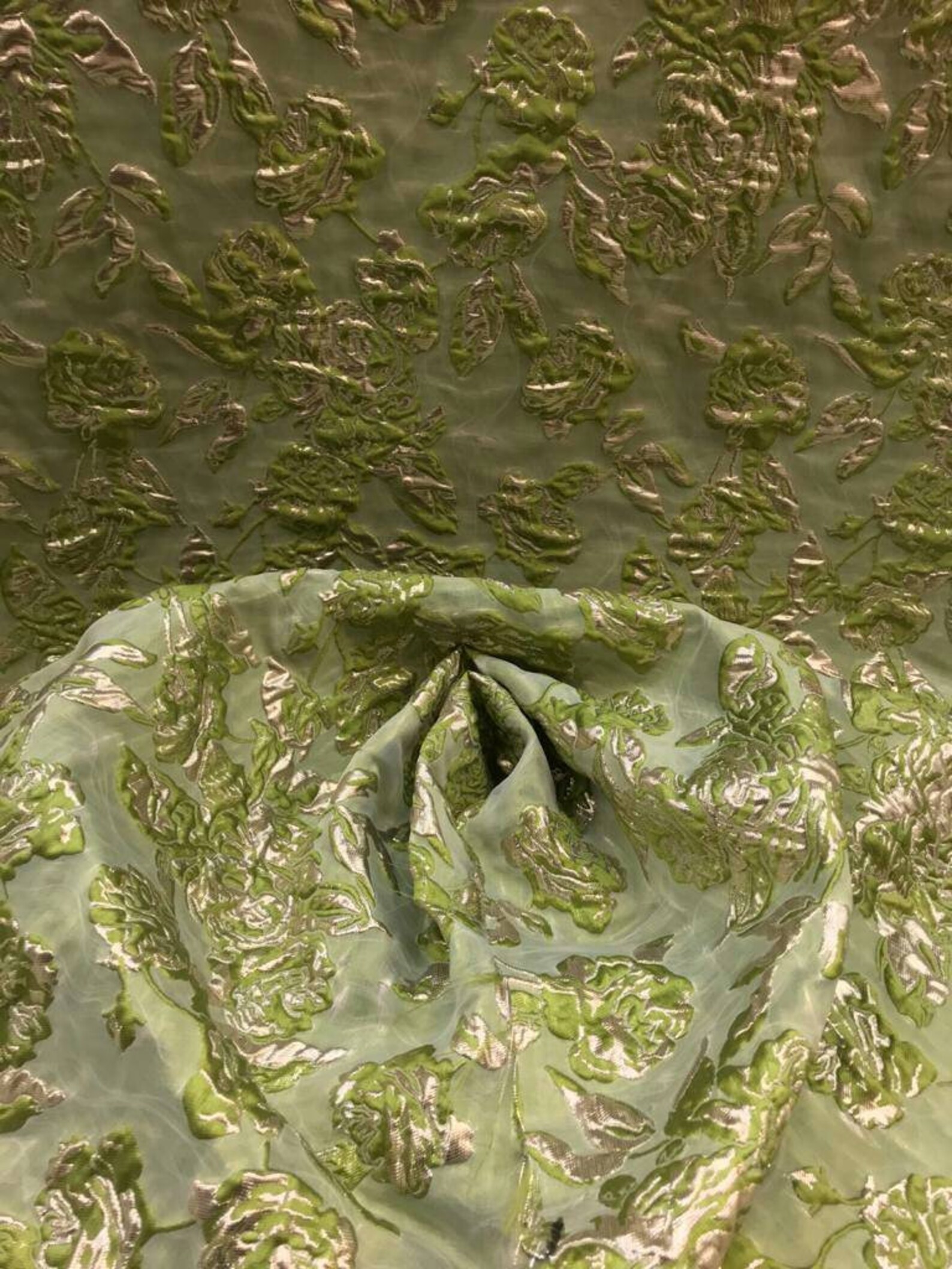 Neon Green Brocade Jacquard Fabric Sold by the Yard Gown | Etsy