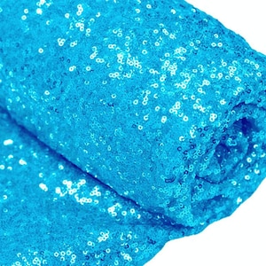 Turquoise Sequin Fabric, by the Yard, Sequin Fabric, Tablecloth, Linen ...
