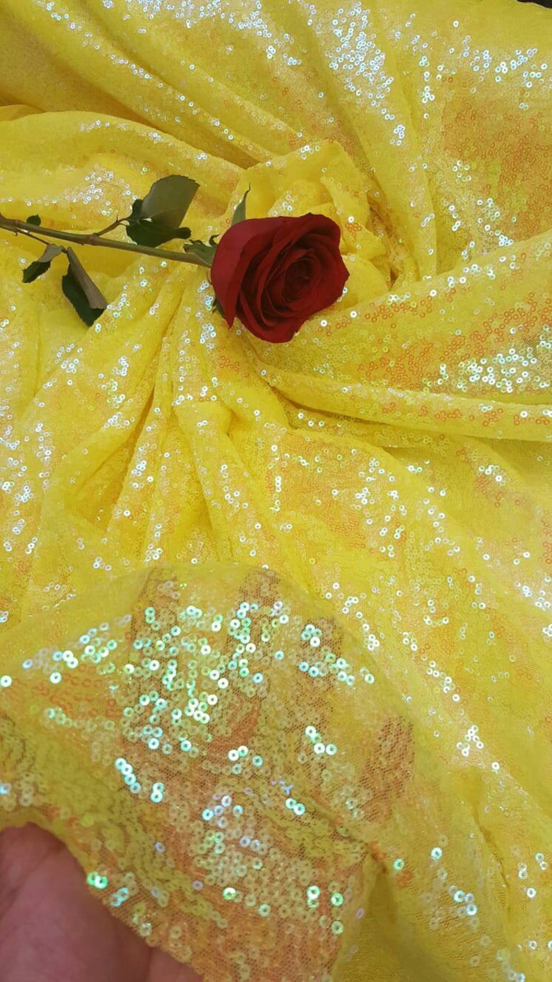 Yellow Sequin Iridescent on Mesh Hologram Prom Fabric Sold by the Yard ...