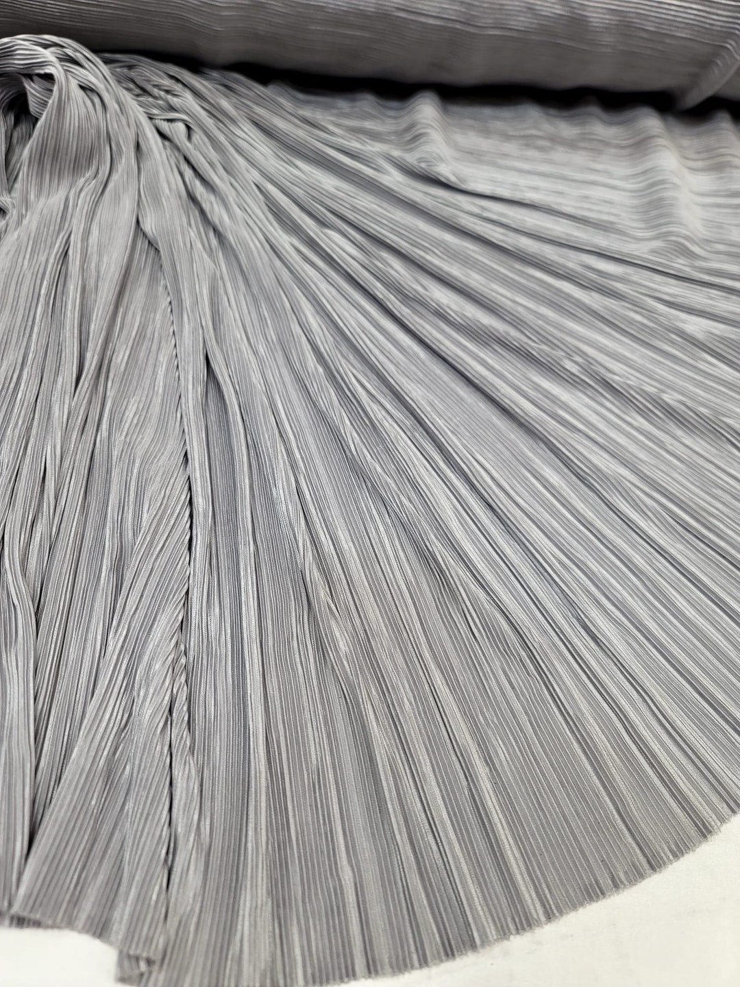 Silver Stretch Pleated Fabric by the Yard Spandex Micro Pleated Fabric ...