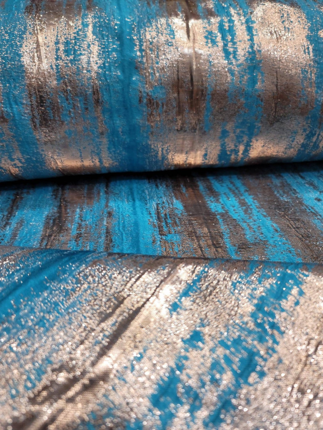 Turquoise and Metallic Gold Brocade Jacquard Fabric Sold by the Yard ...