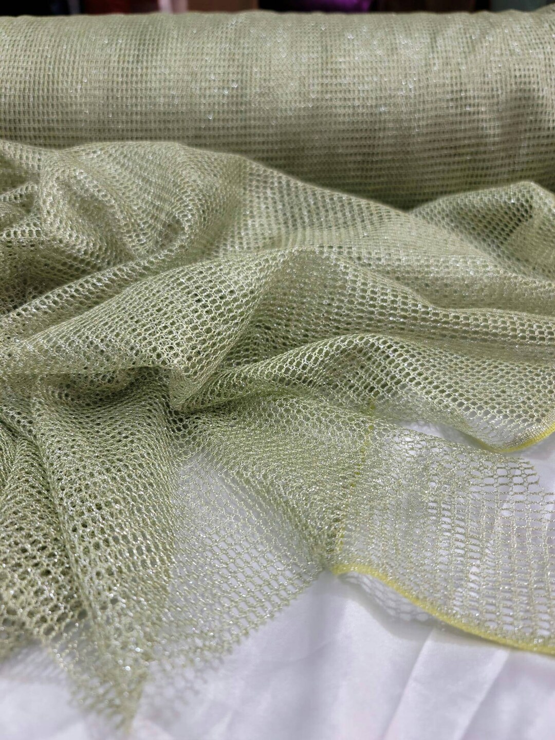 Sage Fish Net Shimmer Silver Fabric Sold by the Yard Fashion Clothing ...