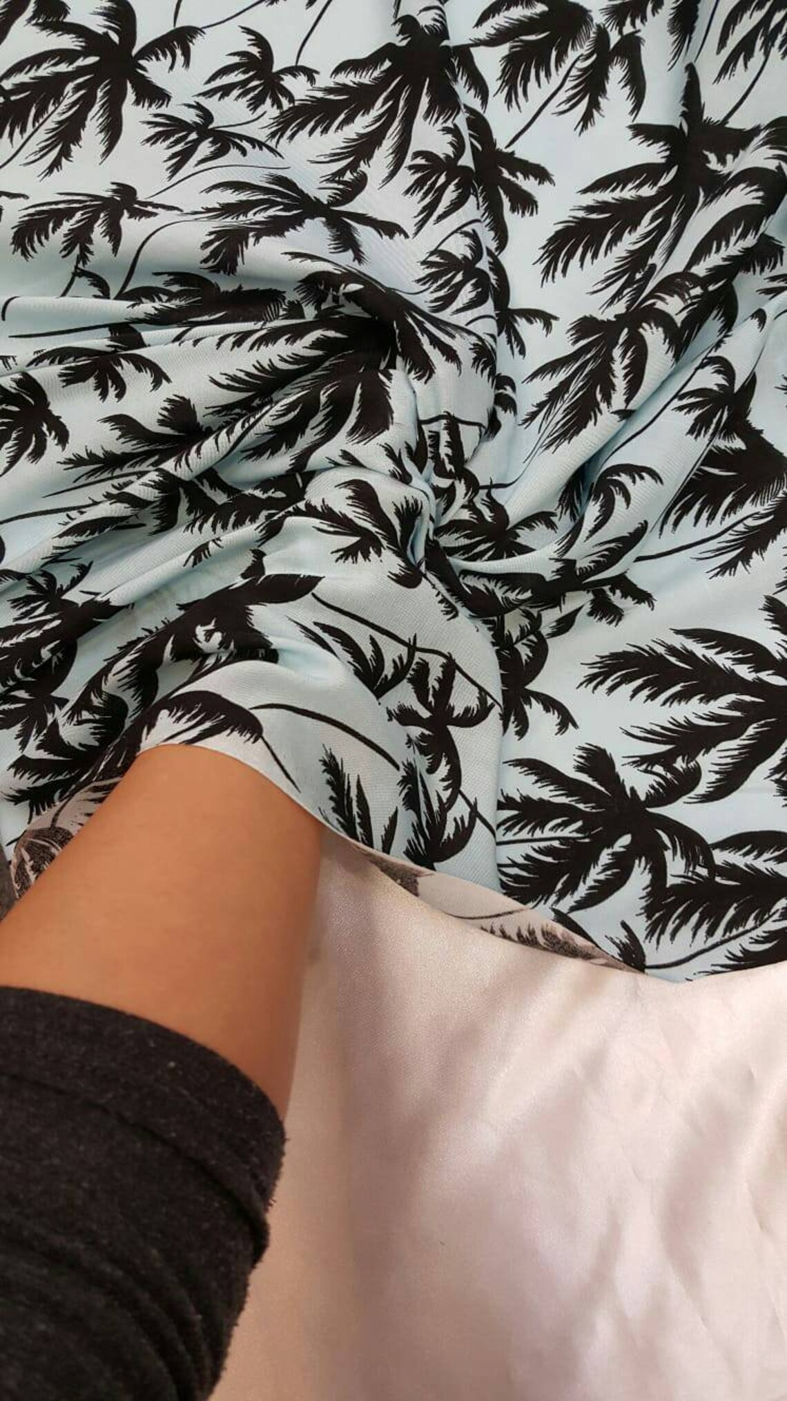 100% Rayon Challis Black Palm Tree on Baby Blue Background - Etsy