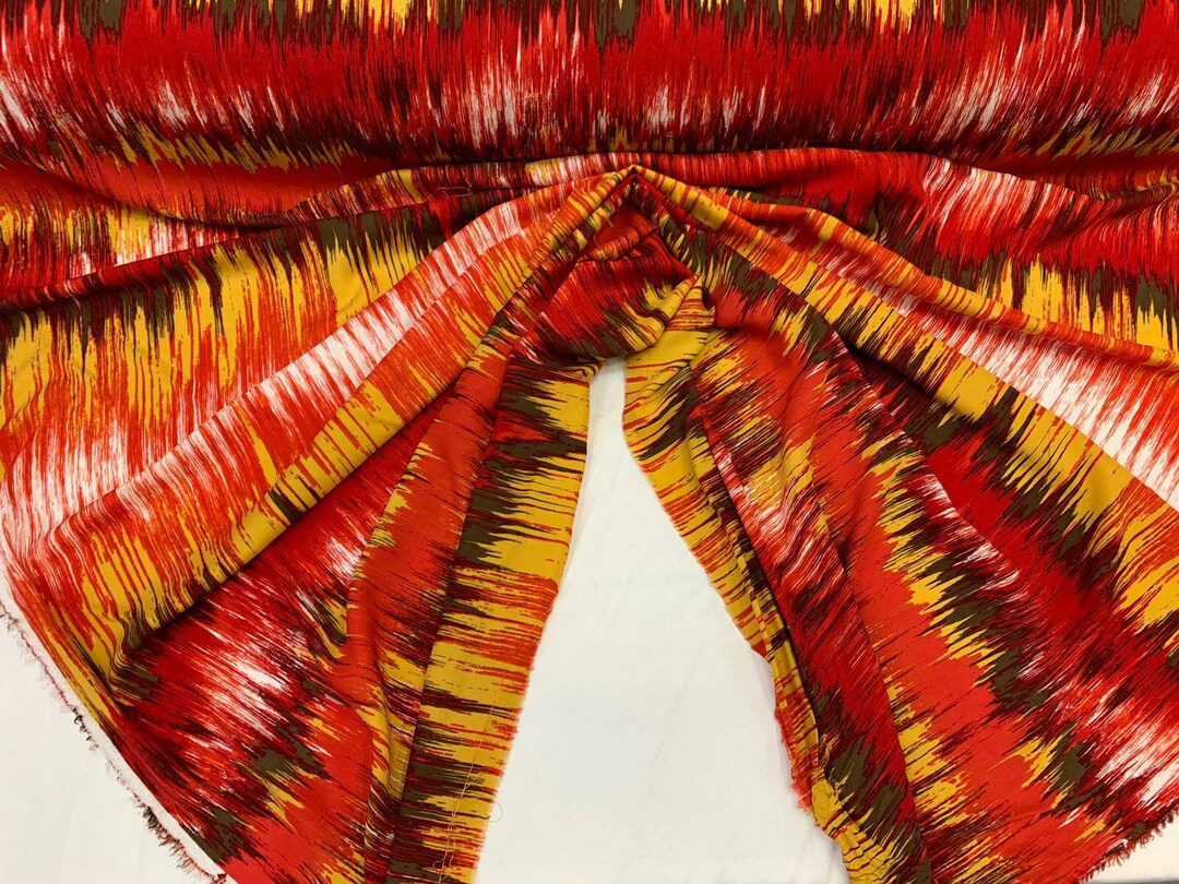 Abstract Rayon Challis Fabric - Red, Yellow & Brown Organic Print by ...
