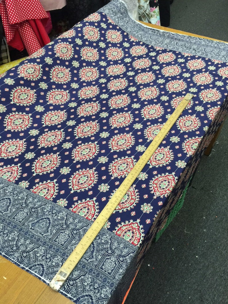 100% Japanese Rayon Challis Two Border Navy Blue and Fuchsia Pink ...
