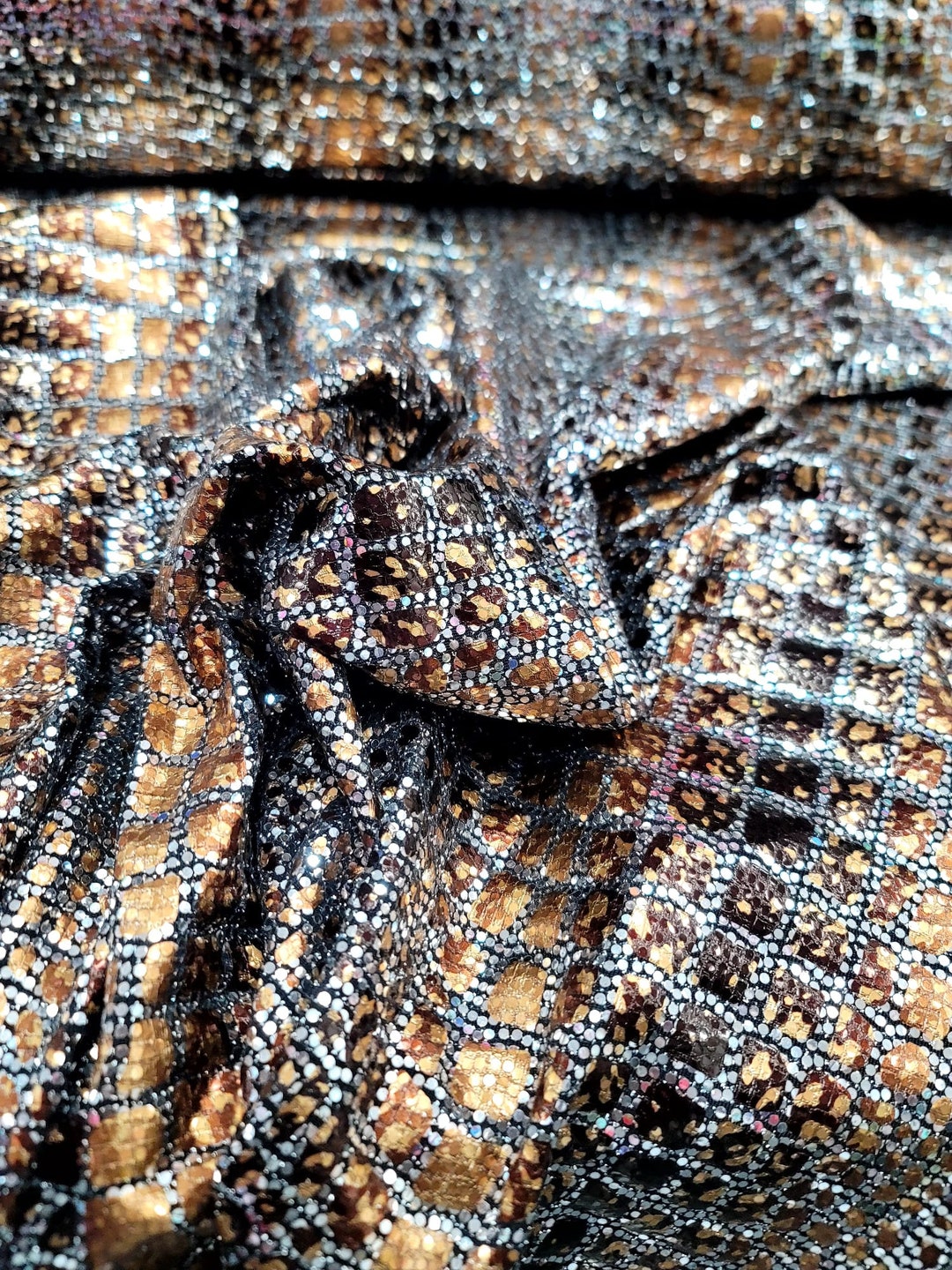 Brown Gold Stretch Spandex Snake Skin Silver Sequin Fashion Nylon ...