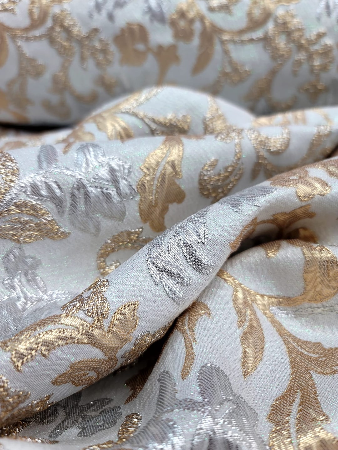 Silver Brocade Fabric by the Yard 57 Inches Wide Fabric Gold Metallic ...